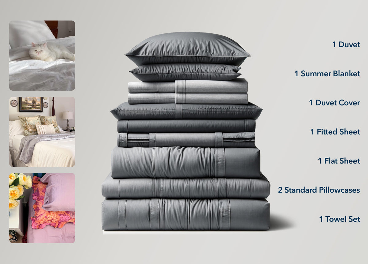 8-Pc Four Seasons Bundle | Sustainable Duvets, Sheets and Pillows By Vesta